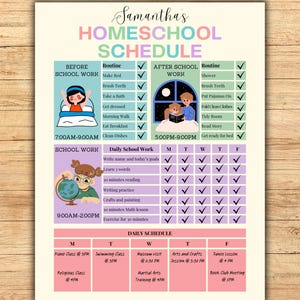 Kids Homeschool Schedule Checklist Editable Template, Kids Daily Weekly ...