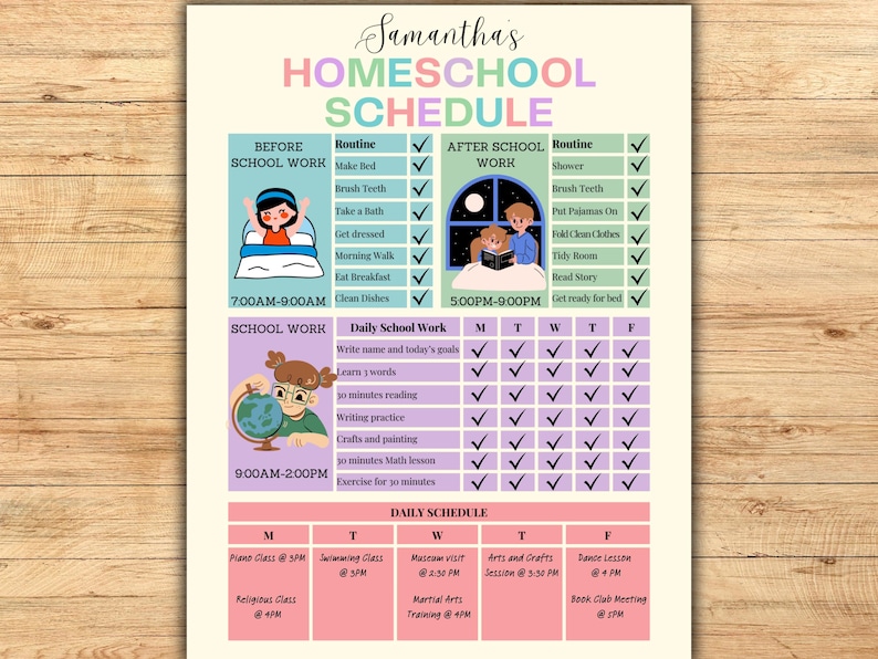 Kids Homeschool Schedule Checklist Editable Template, Kids Daily Weekly ...