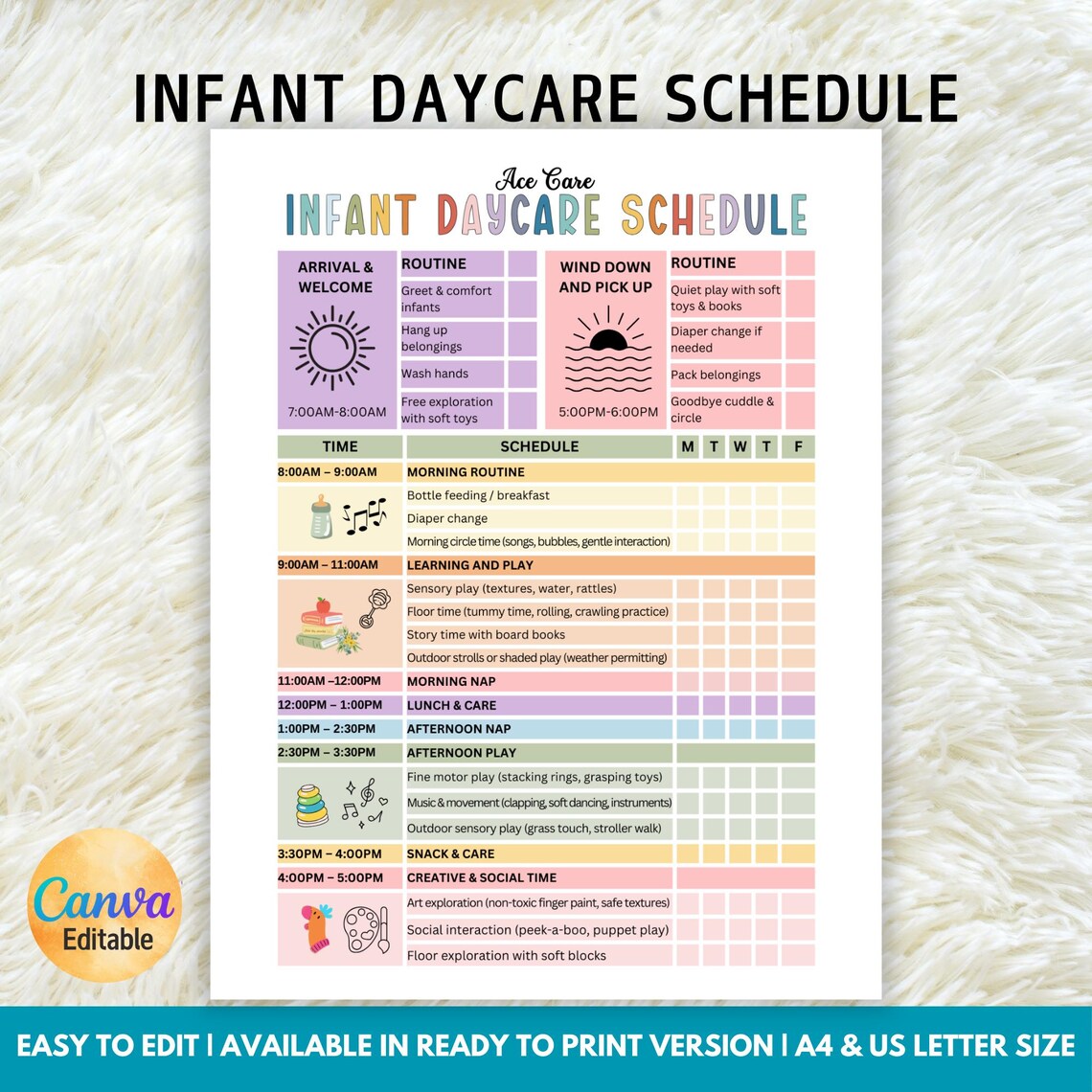 Editable Daycare Schedule for Infants, Infant Schedule, Childcare ...