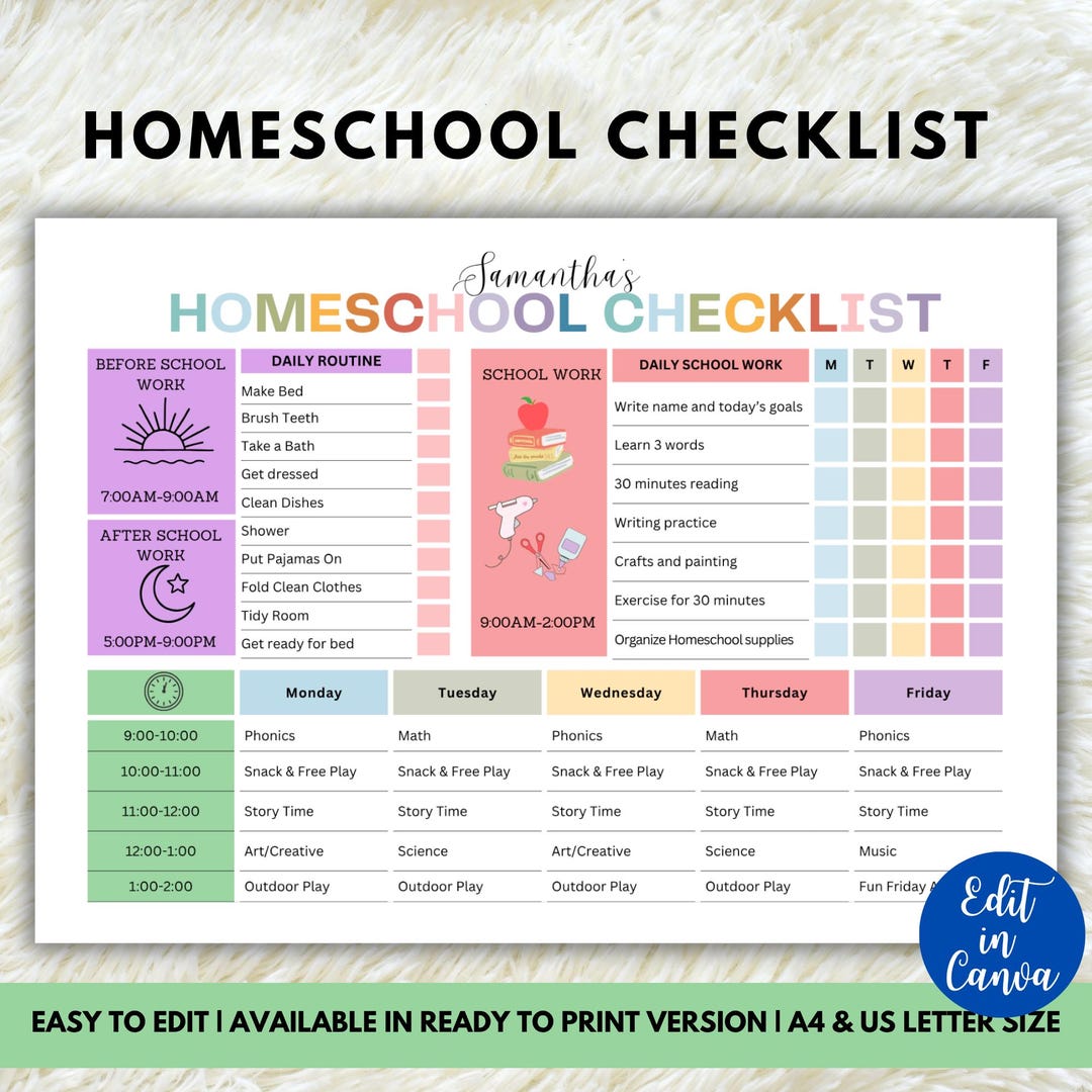 Editable Homeschool Checklist, Homeschool Schedule, Homeschool Planner ...