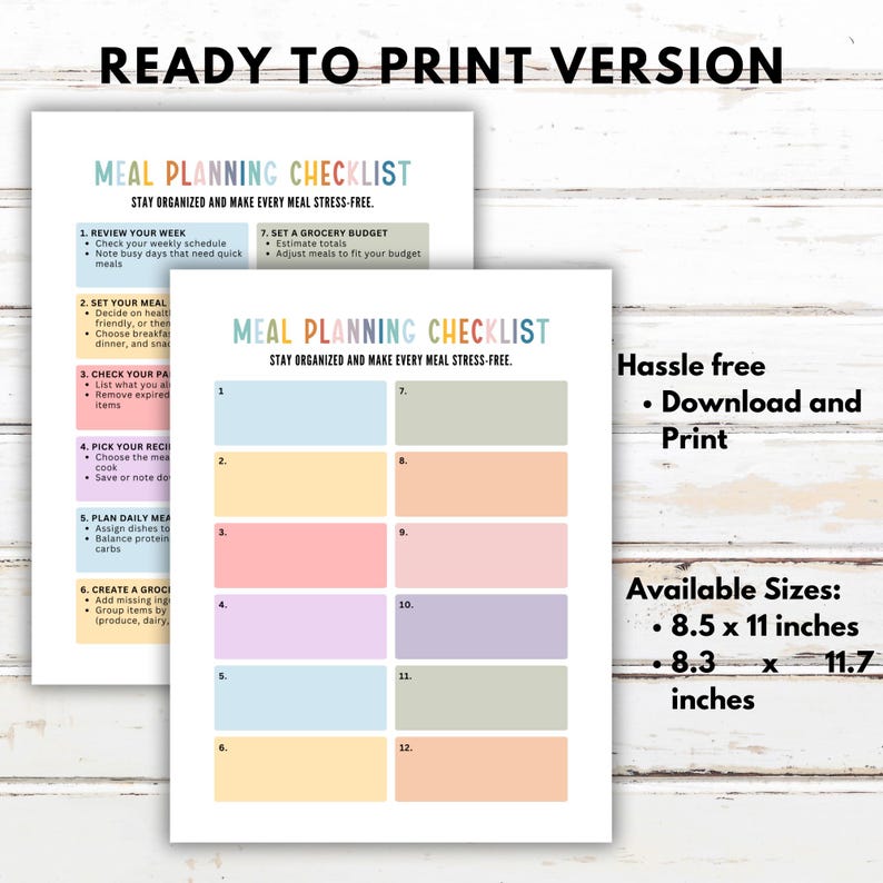 Editable Meal Planning Checklist, Meal Planning Chart, Kitchen Meal ...