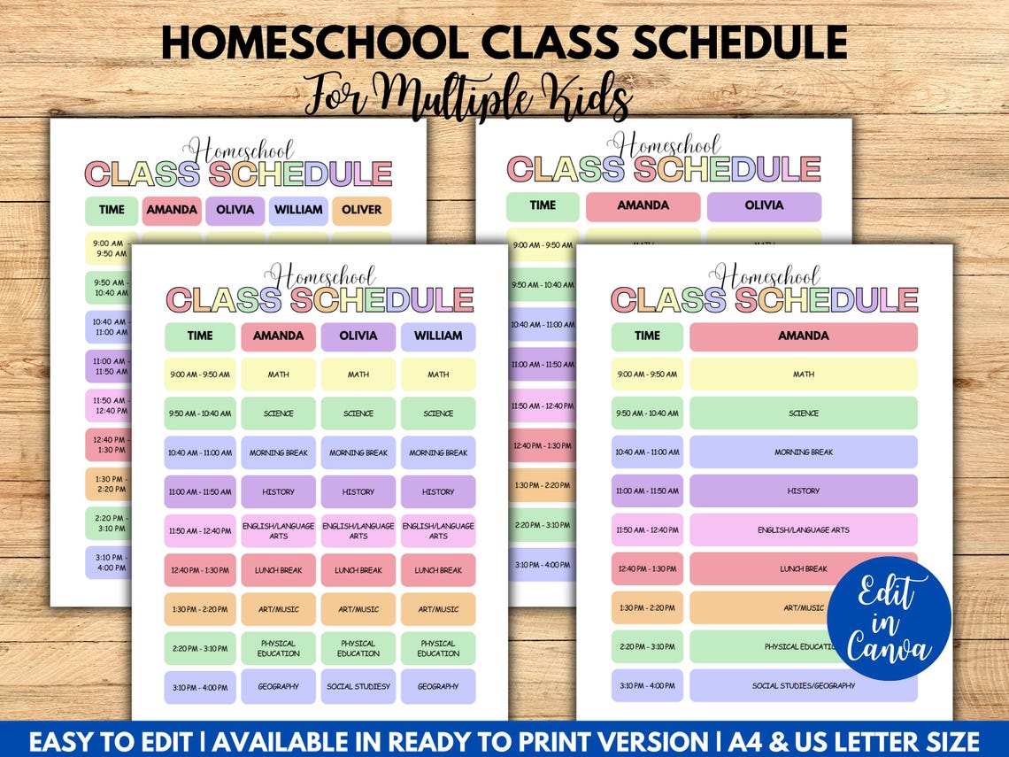 Editable Homeschool Schedule for Multiple Kids, Homeschool Checklist ...