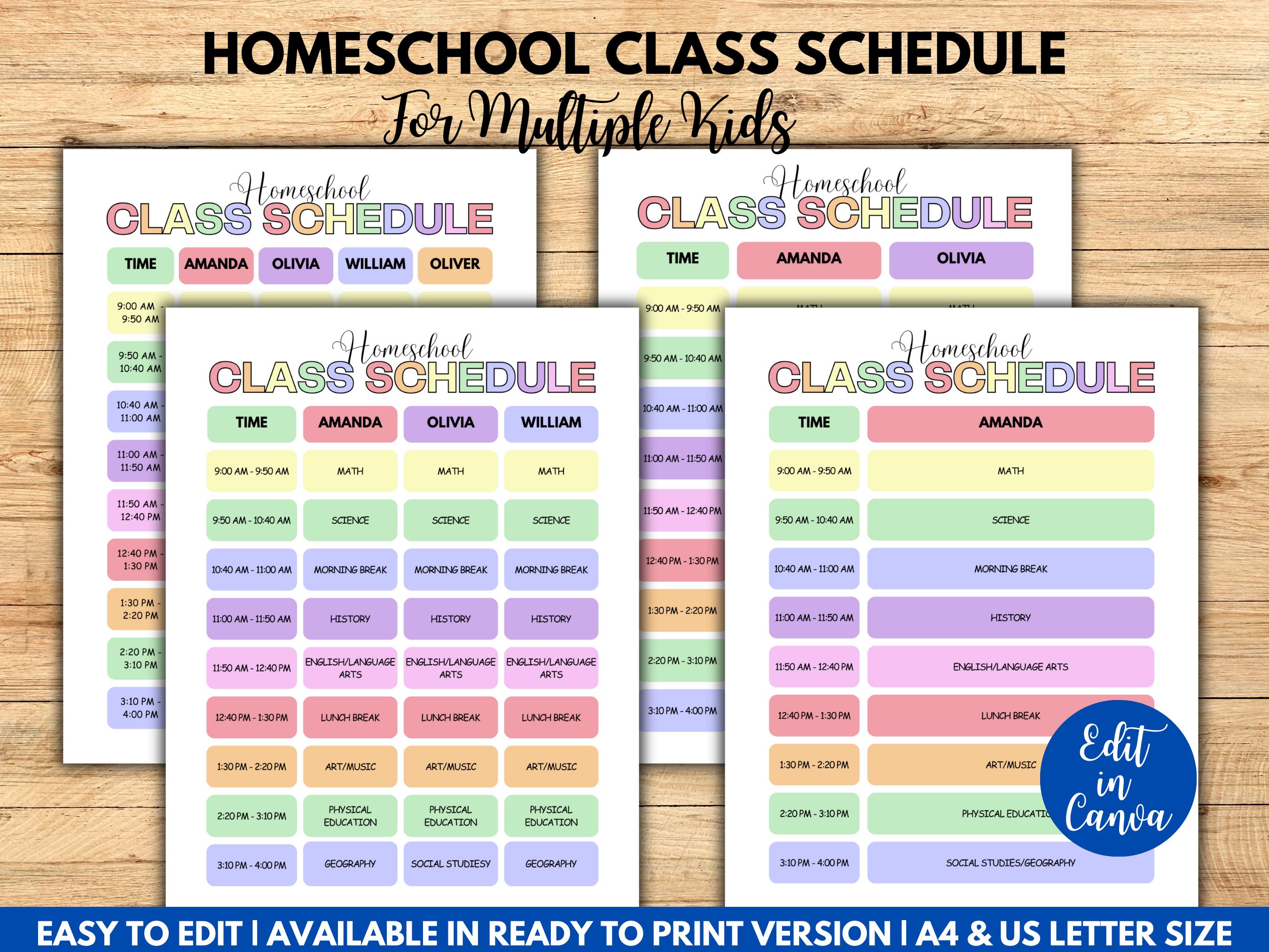 Editable Homeschool Schedule: Multiple Kids Planner (canva Template ...