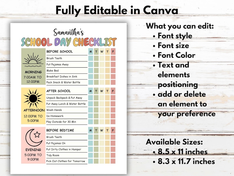 Daily Checklist for Kids, School Day Routine, Kids Before Schoolday ...