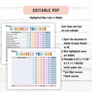Editable Kids Behavior Tracker, Behavior Chart, Positive Reward Tracker ...