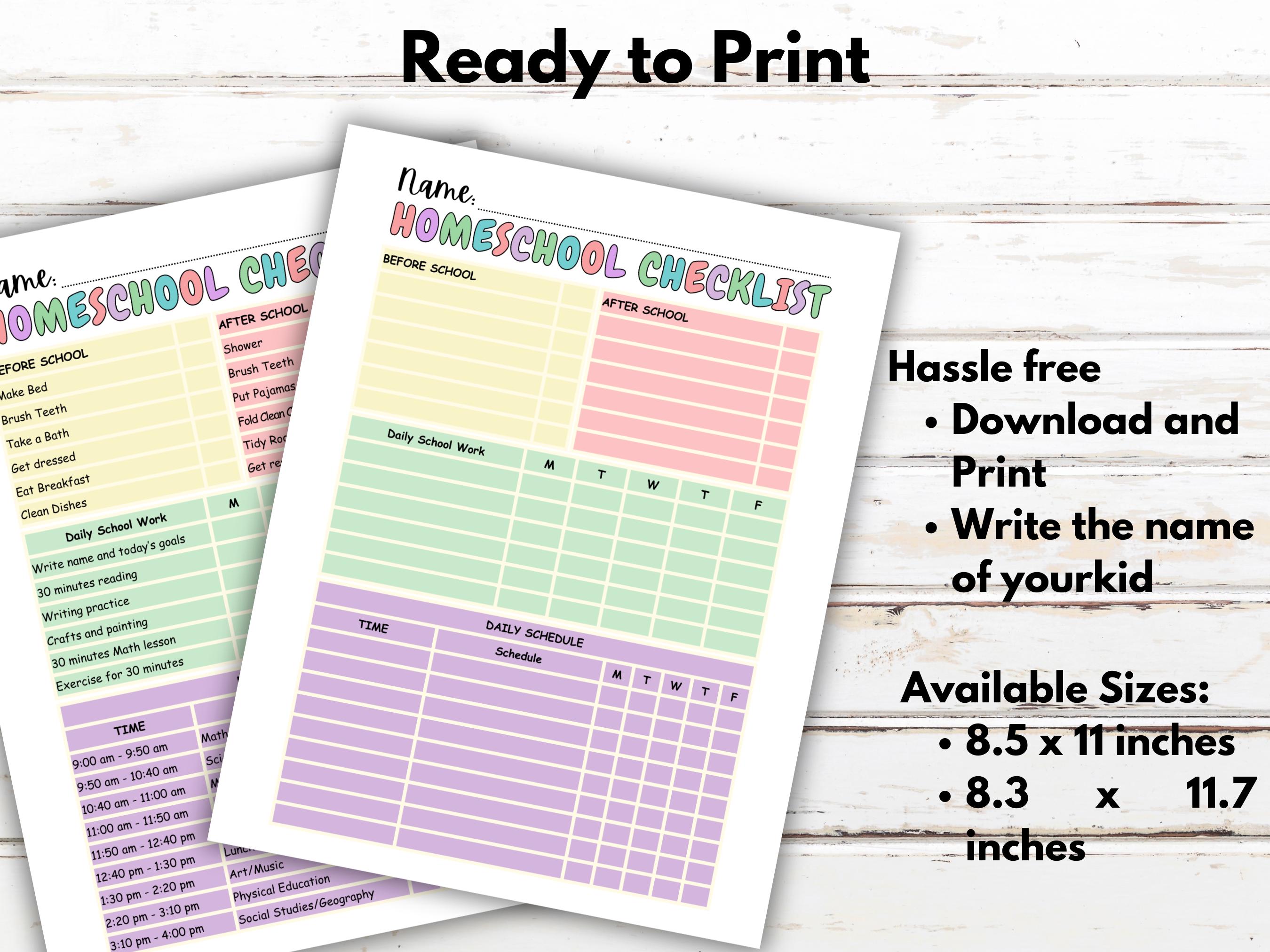 Editable Homeschool Planner, Kids Homeschool Schedule Checklist, Kids ...