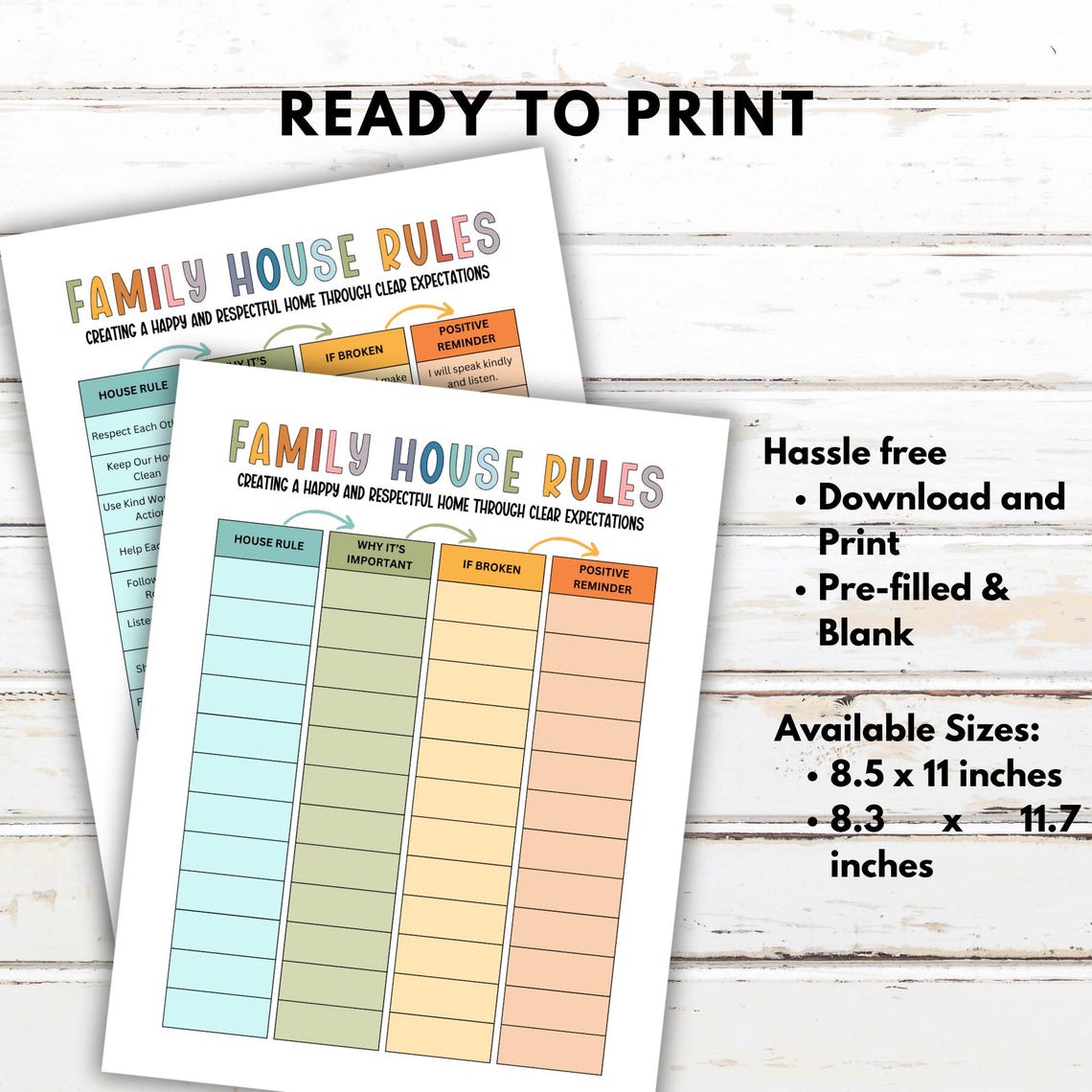 Editable Family House Rules Chart, Behavior Consequence Chart for ...