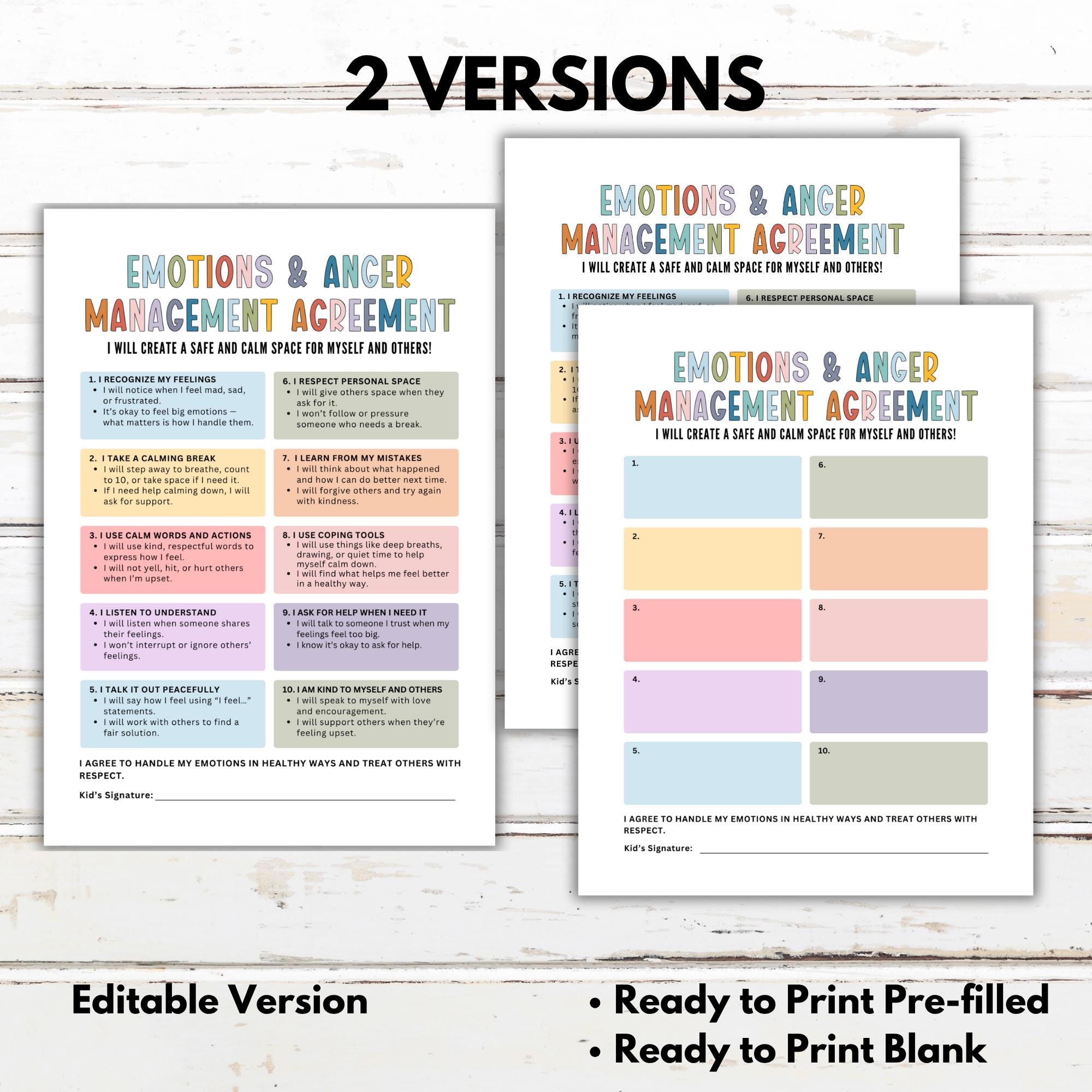 Editable Anger Management Chart for Kids, Emotions Management, Calming ...