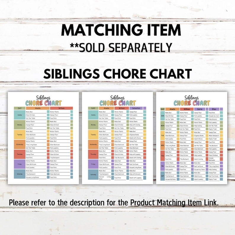 Editable Sibling Chore Chart: Kids Responsibility Template (canva, PDF ...