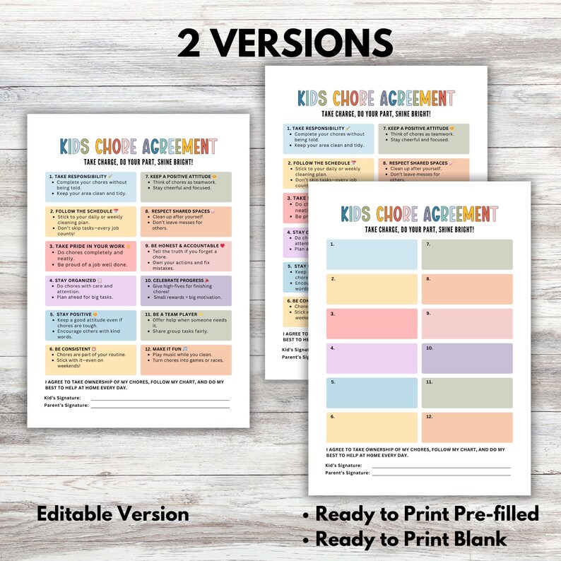 Editable Kids Chore Agreement, Kids Chores Rules, Cleaning Agreement ...