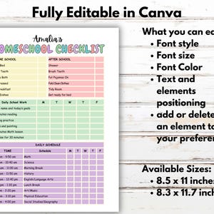 Editable Homeschool Planner, Kids Homeschool Schedule Checklist, Kids ...