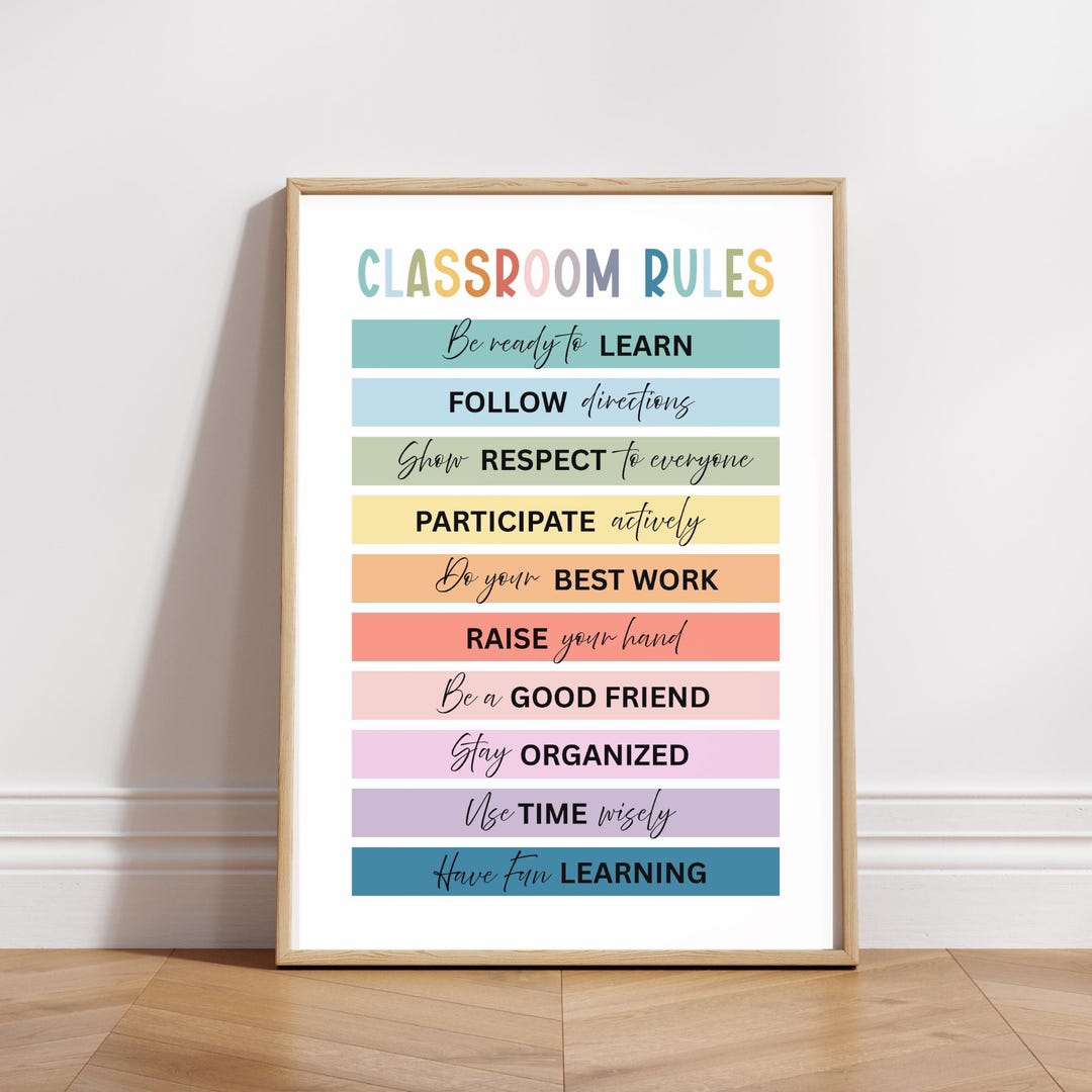 Printable Classroom Rules Poster, Homeschool Classroom Rules Poster ...