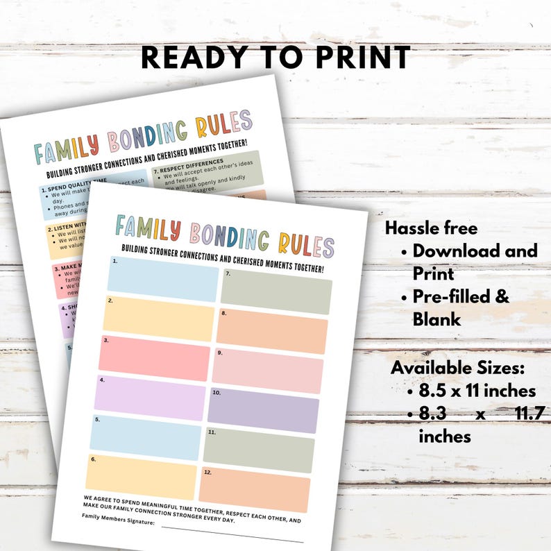 Editable Family Bonding Agreement, Family House Rules Chart, Family ...