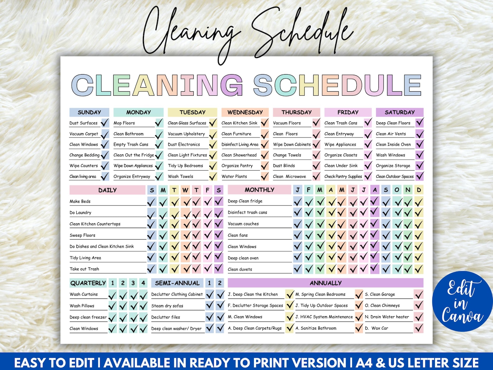 Editable ADHD Cleaning Schedule: Printable Checklist & Planner (canva ...