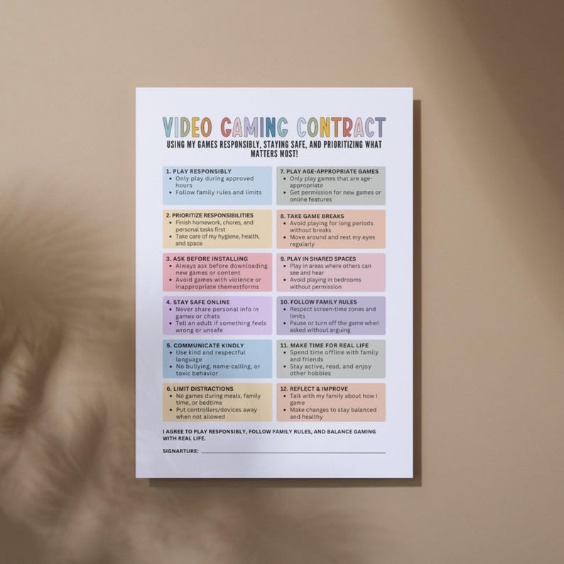 Editable Kids Video Game Contract, Video Game Rules, Gaming Agreement ...