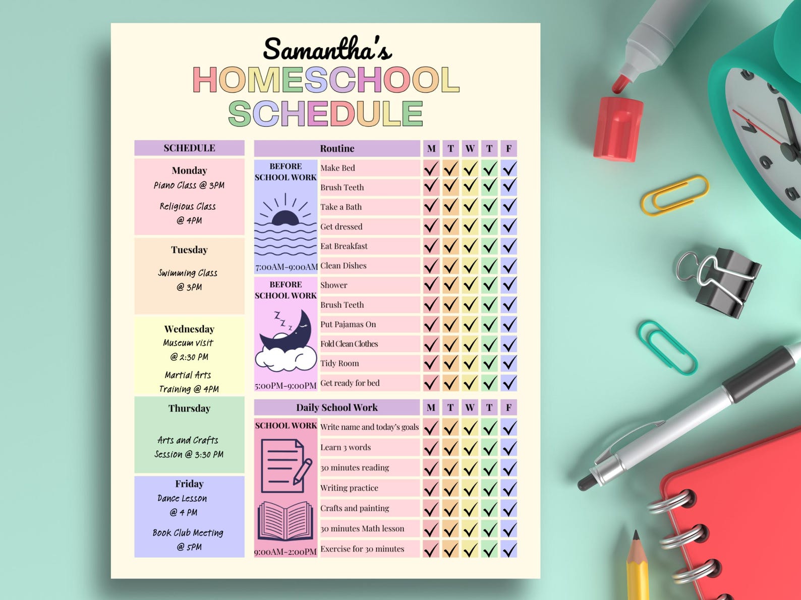 Kids Homeschool Schedule, Homeschool Daily Planner for Kids, Homeschool ...