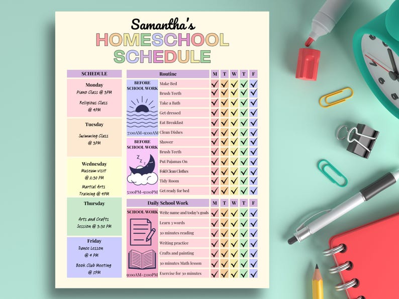Kids Homeschool Schedule, Homeschool Daily Planner for Kids, Homeschool ...