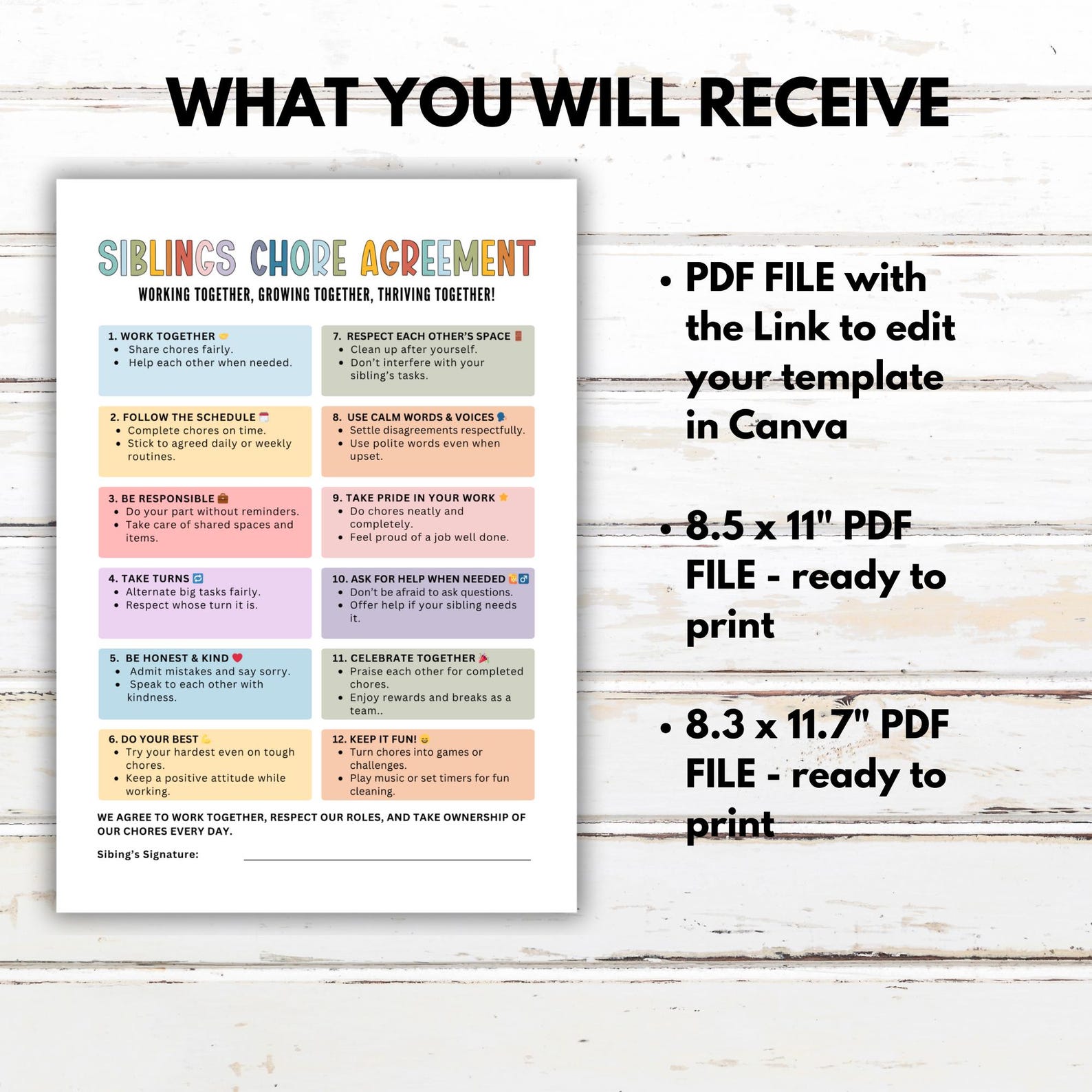 Editable Sibling Chore Checklist, Sibling Accountability, Kids ...