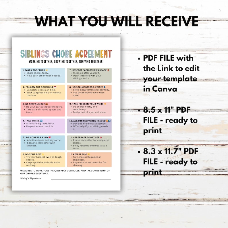 Editable Sibling Chore Checklist, Sibling Accountability, Kids ...