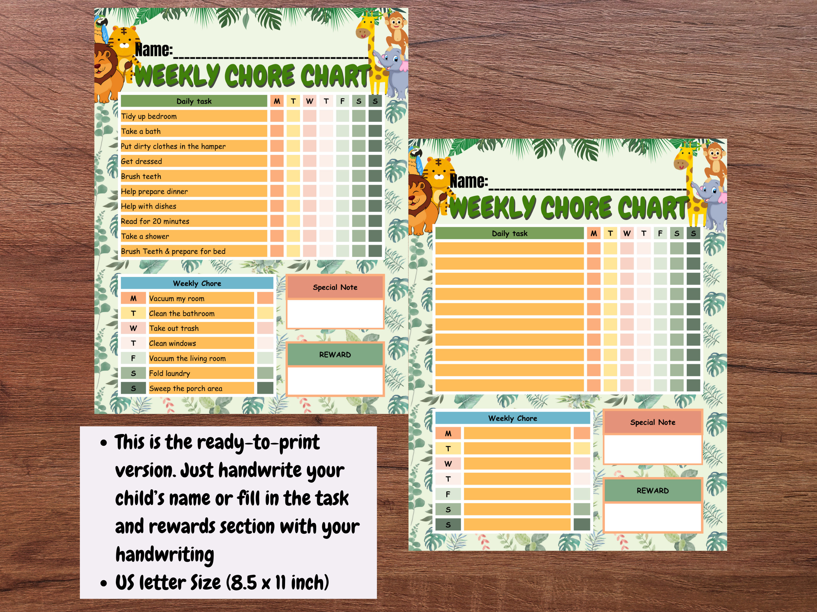 Weekly Chore Chart Kids, Editable Kids Responsibility Chart, Kids ...