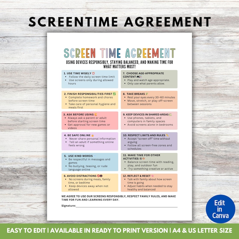Editable Screentime Agreement for Kids, Screentime Tracker, Screen Time ...