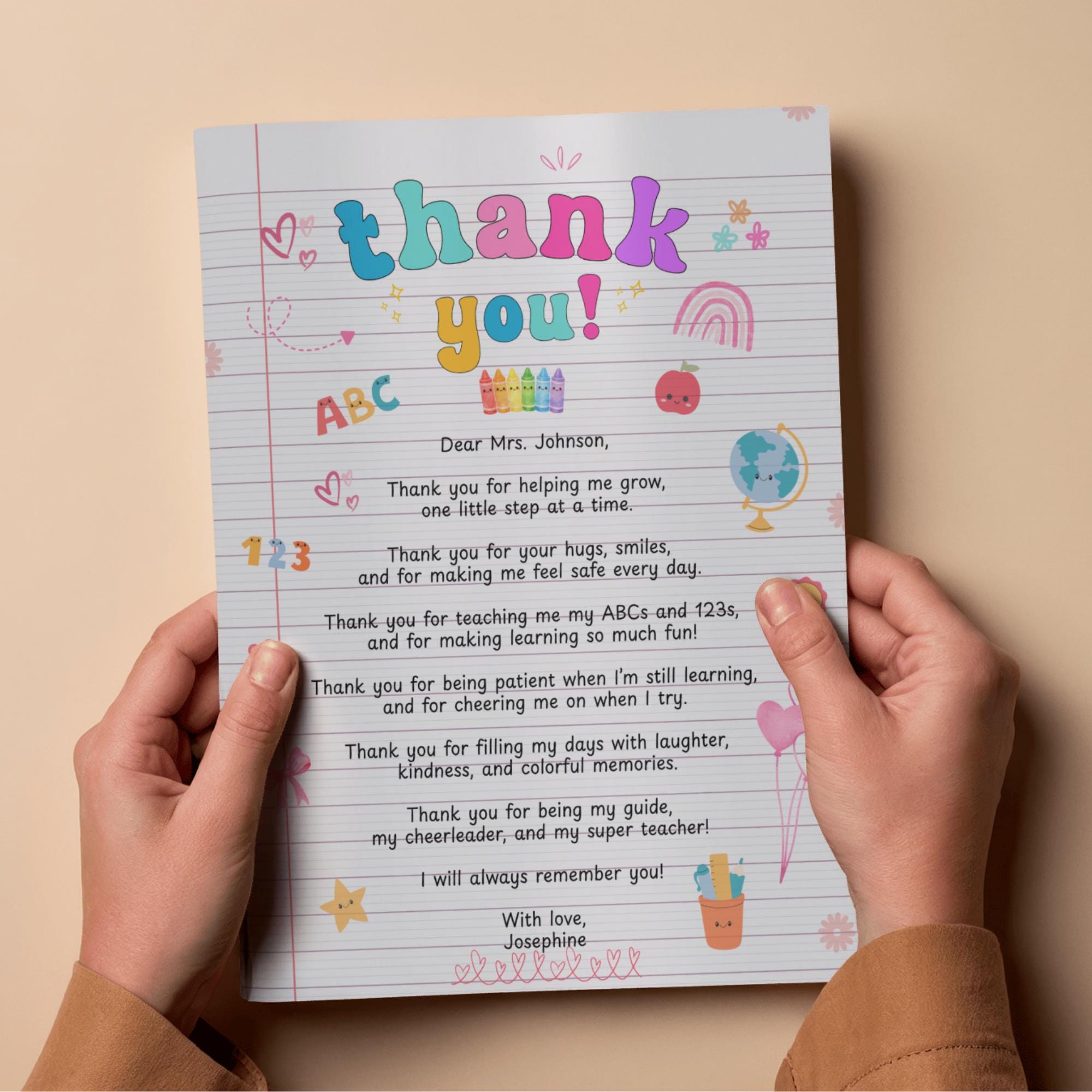 Editable Teacher Appreciation Letter, Kids Teacher Appreciation Card ...