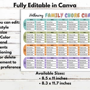 Editable Family Chore Chart, Printable Household Chore Chart, Kids ...