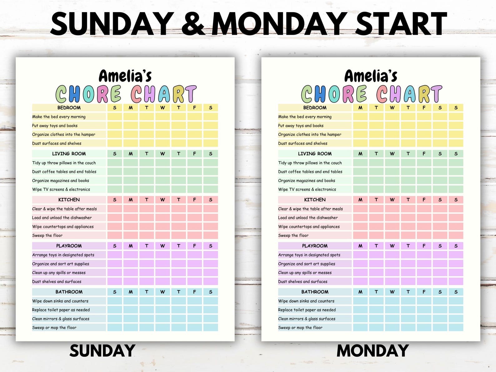 Editable Kids Chore Chart: Cleaning Schedule & Responsibility (canva ...