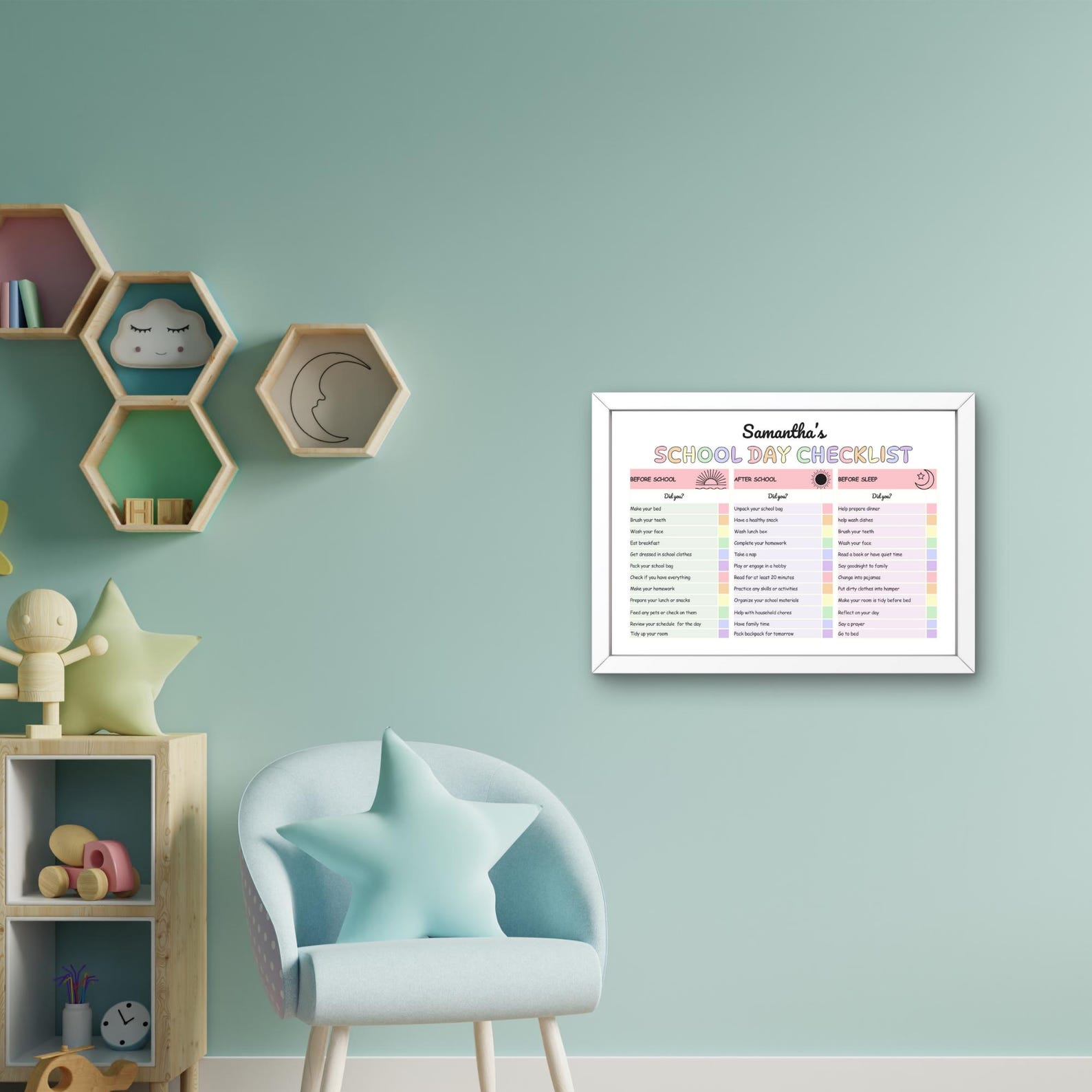 Kids School Day Checklist Chart, School Day Daily Routine Chart, School ...