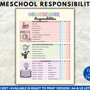 Kids Homeschool Responsibilities Chart, Kids Homeschool Chore Chart ...