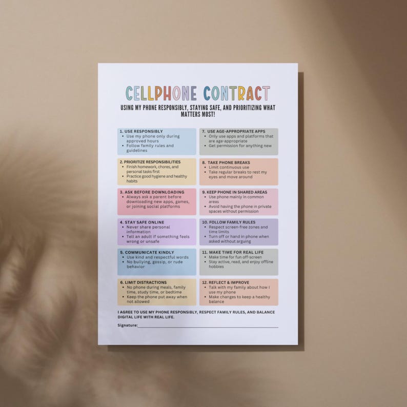 Editable Cellphone Contract for Kids, Kids Phone Agreement, Printable ...