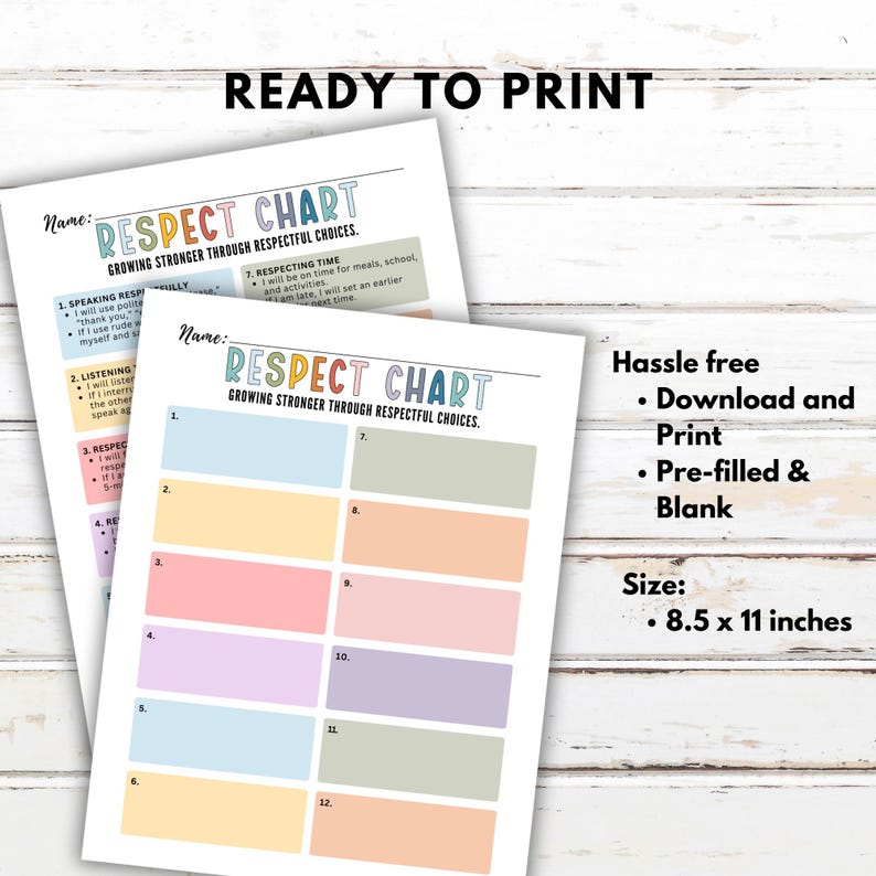 Editable Respect Chart for Kids, Positive Behavior Consequence Chart ...