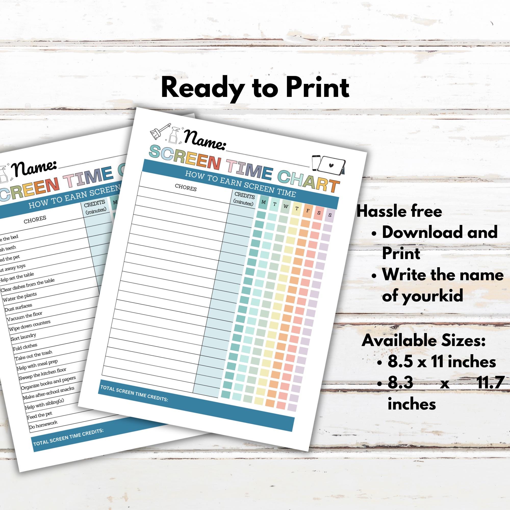 Kids Screen Time Chart, Gadget Chart for Kids, Screen Time Tracker ...