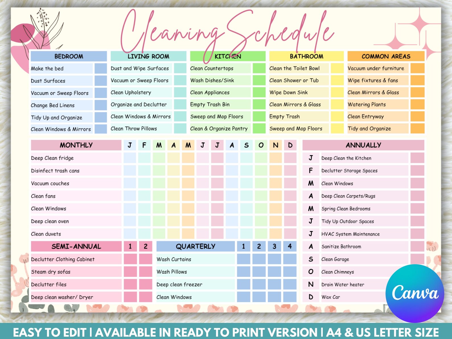Editable Cleaning Schedule, Cleaning Checklist, Cleaning Planner for ...