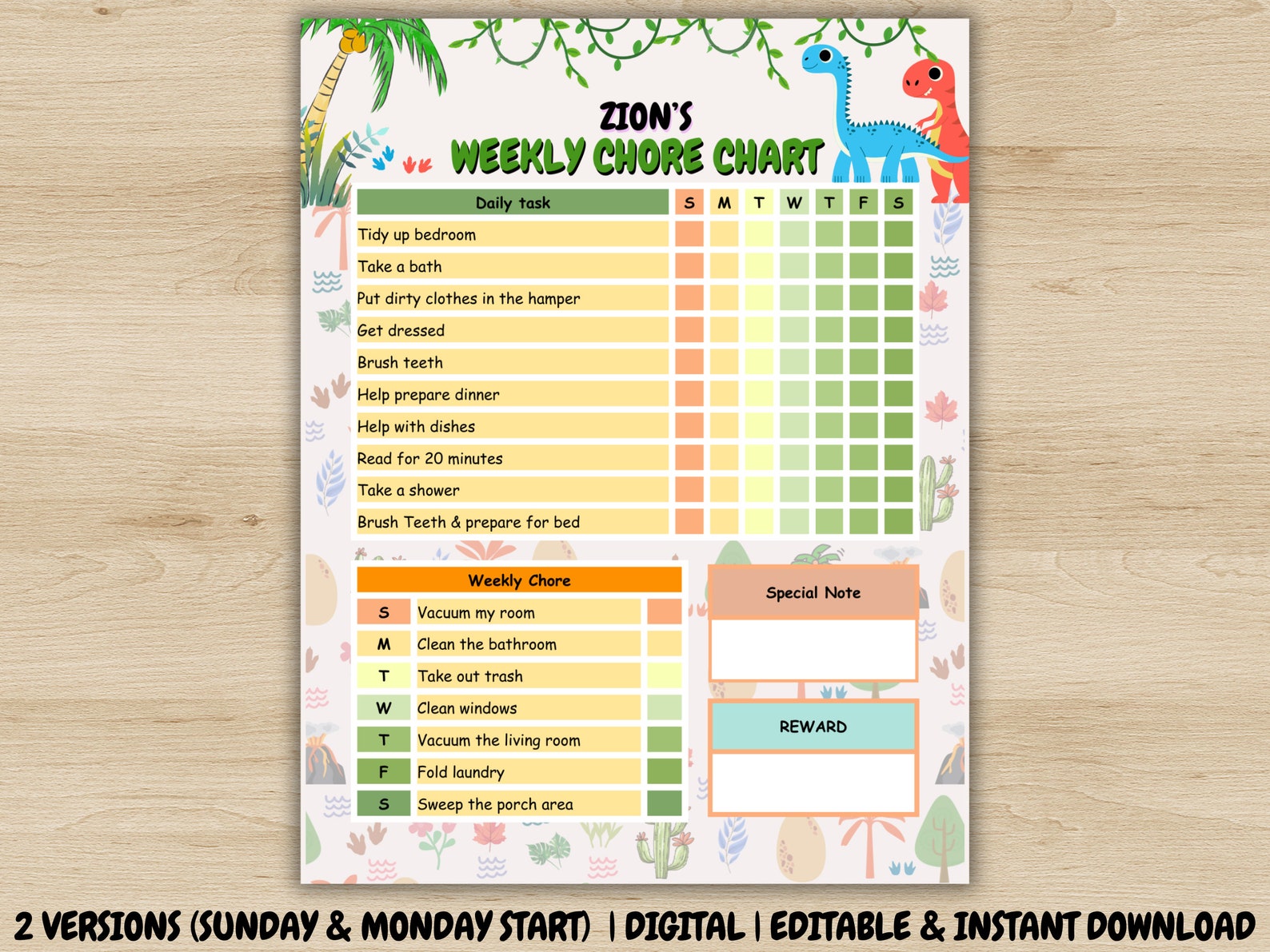 Kids Task Chart Printable Kids Chore Chart Editable Chore Chart for ...