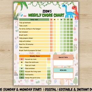Kids Task Chart Printable Kids Chore Chart Editable Chore Chart for ...