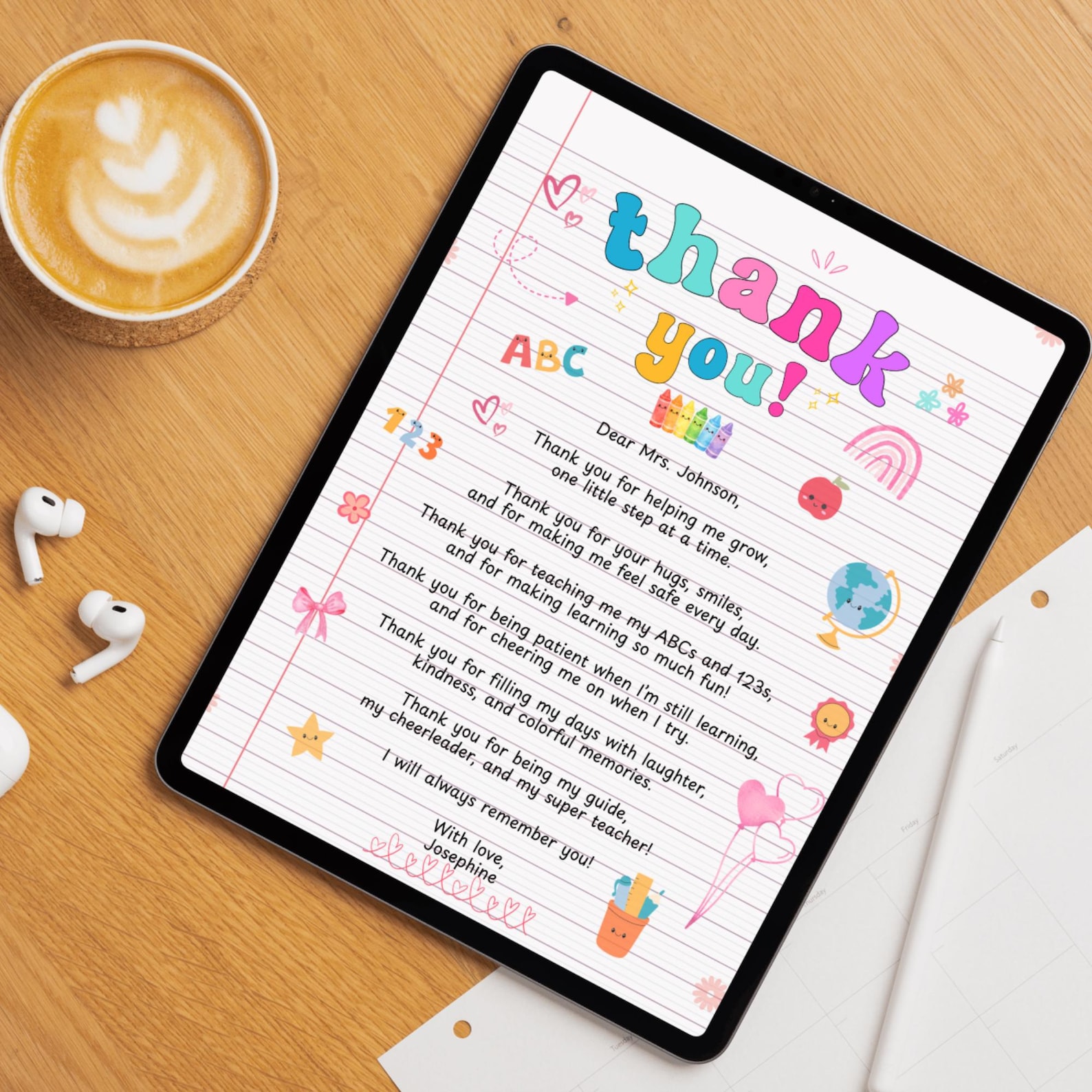 Editable Teacher Appreciation Letter, Kids Teacher Appreciation Card ...