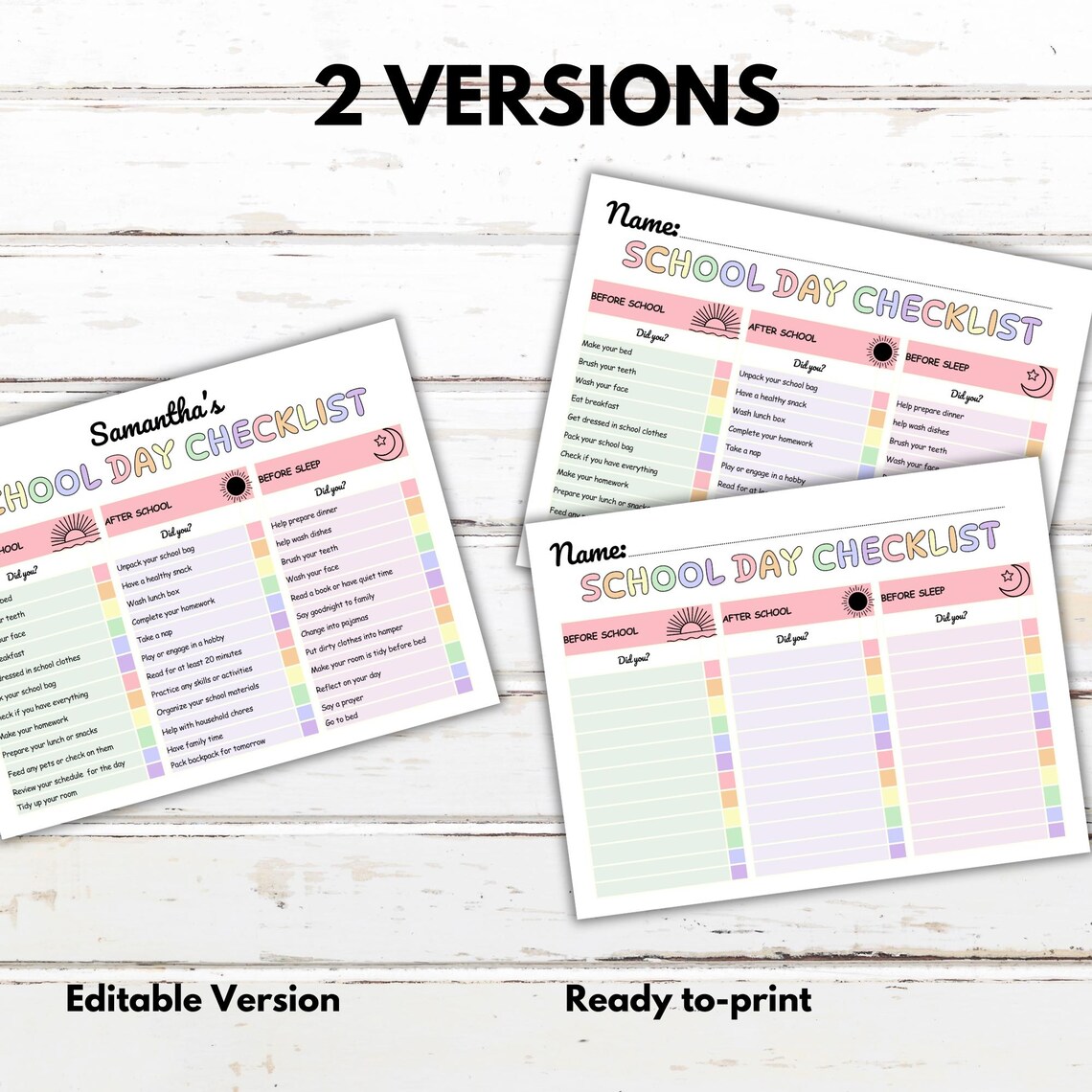 Editable School Day Checklist Chart for Kids, Before School Checklist ...