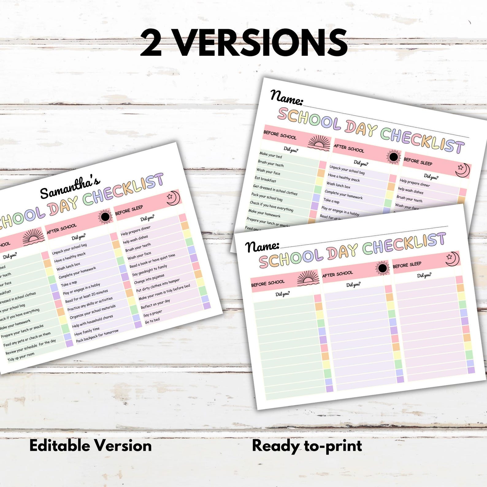 Editable Kids Before and After School Checklist, School Day Checklist ...