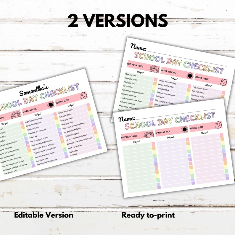 Editable School Day Checklist, Daily Checklist for Kids, School Day ...
