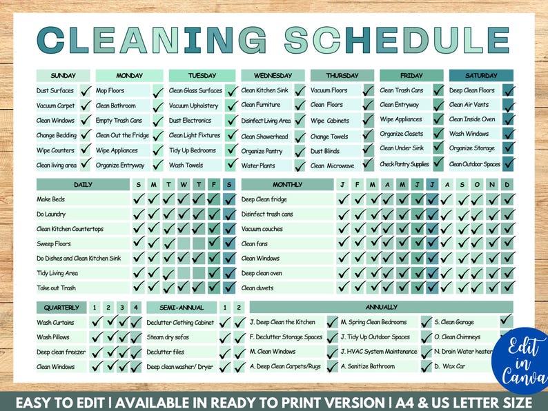 Editable Cleaning Schedule for ADHD: Printable Home Chore Chart, Canva ...