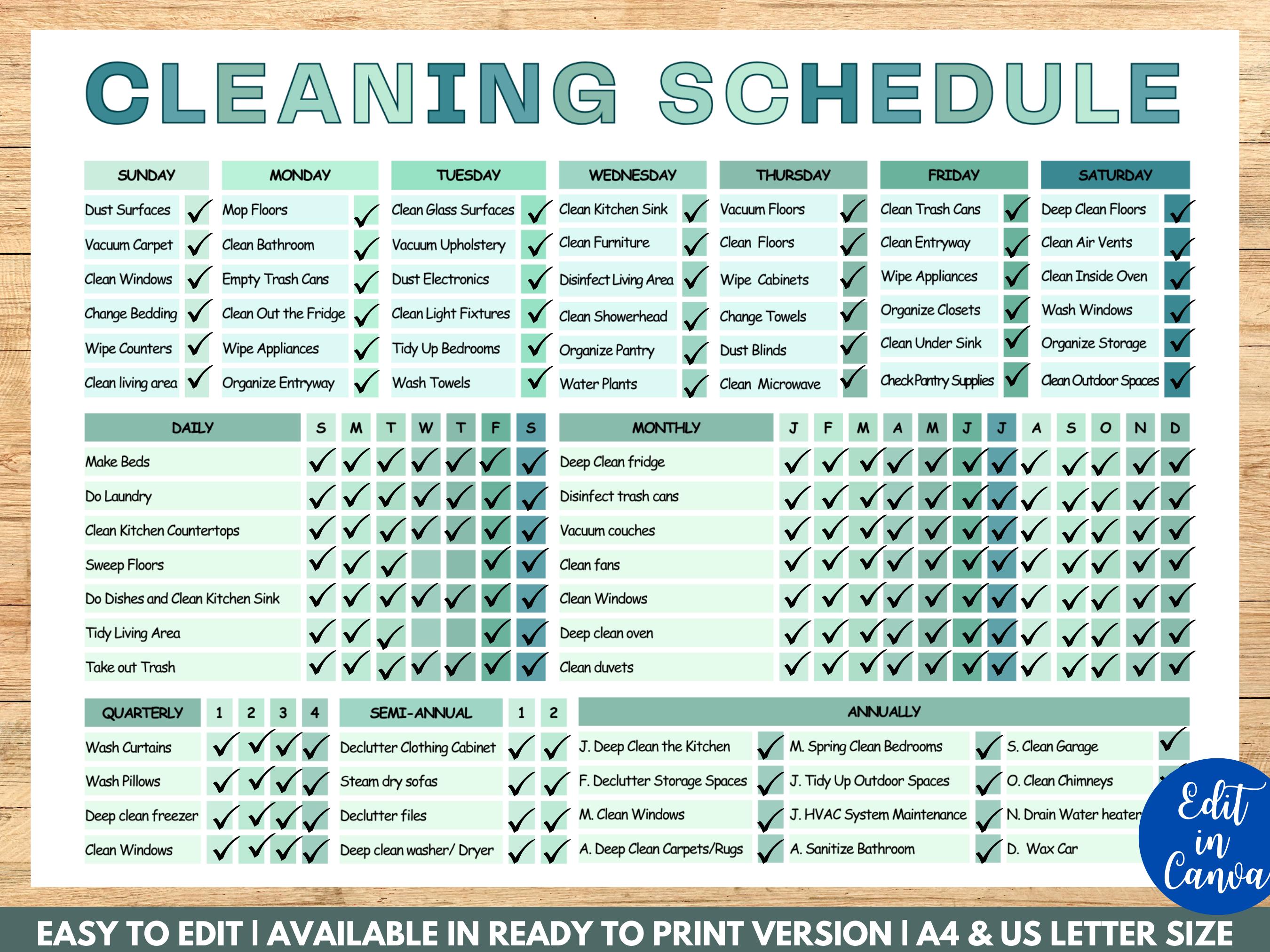 Editable Cleaning Schedule for ADHD: Printable Home Chore Chart, Canva ...