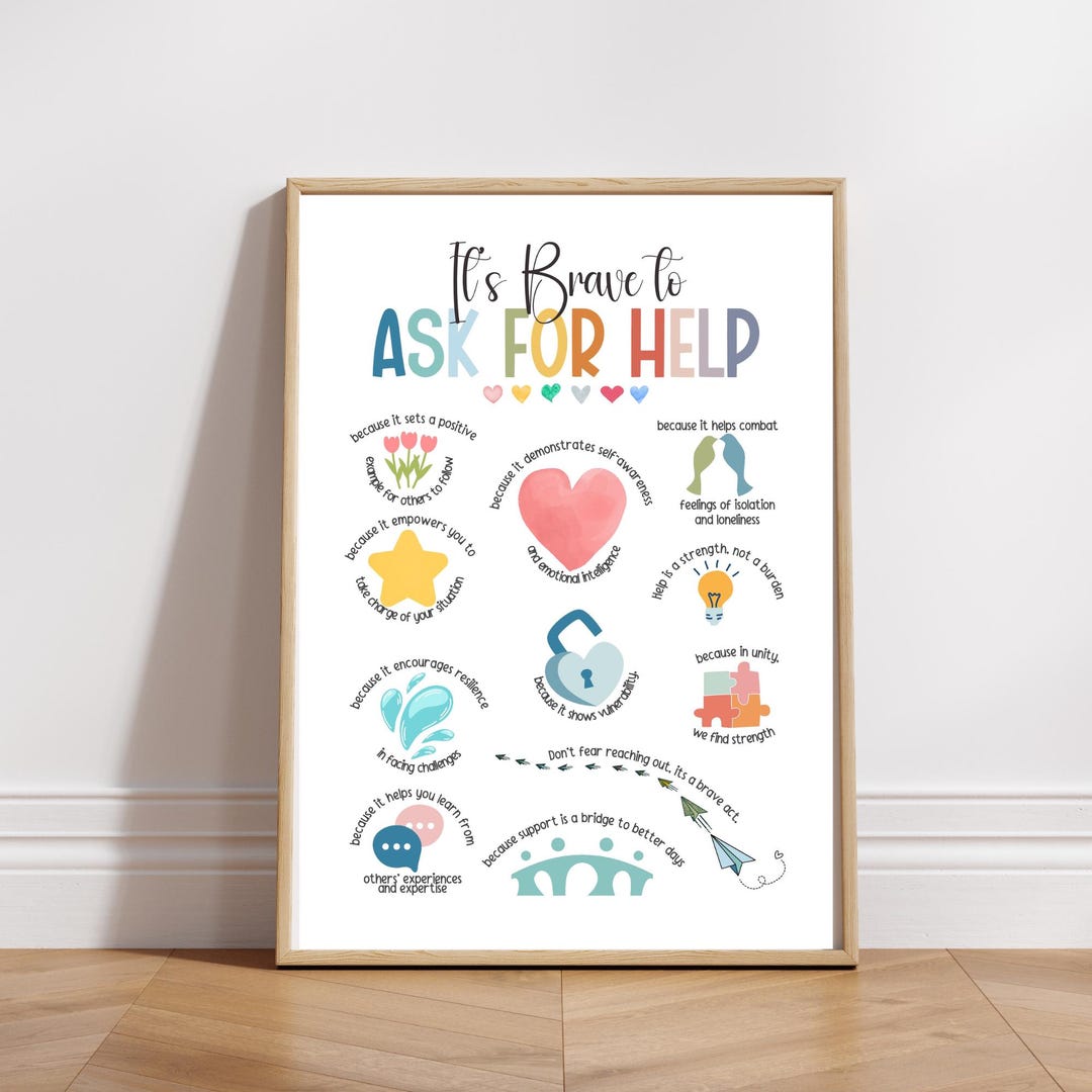It's Okay to Ask for Help Mental Health Poster, Therapy Office Decor ...