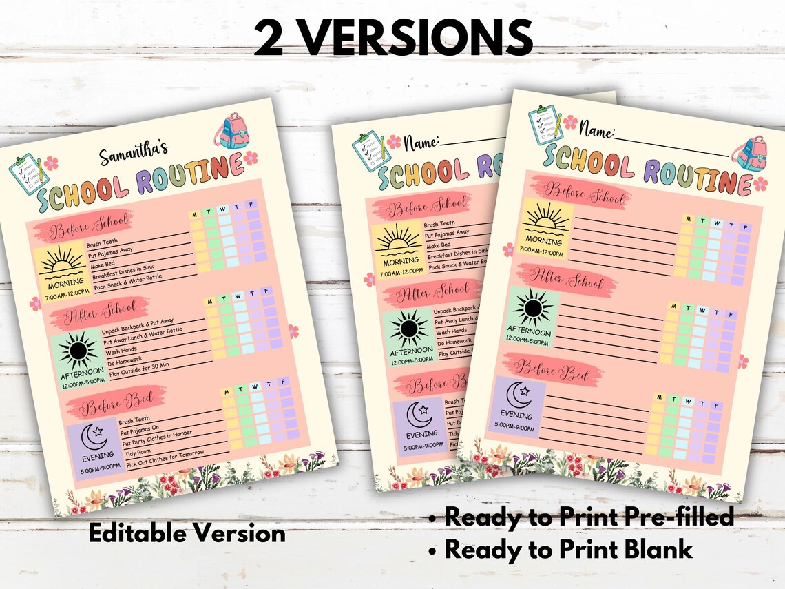 Editable School Checklist for Kids, Before After School Schedule, Daily ...