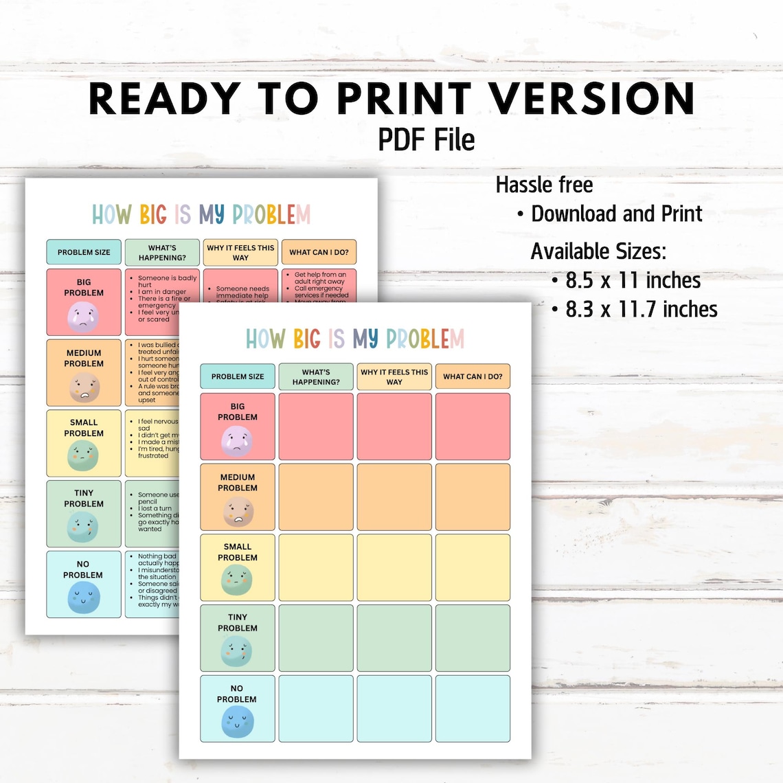 Problem Solving Chart, Self-regulation Zones, Calming Corner Print ...