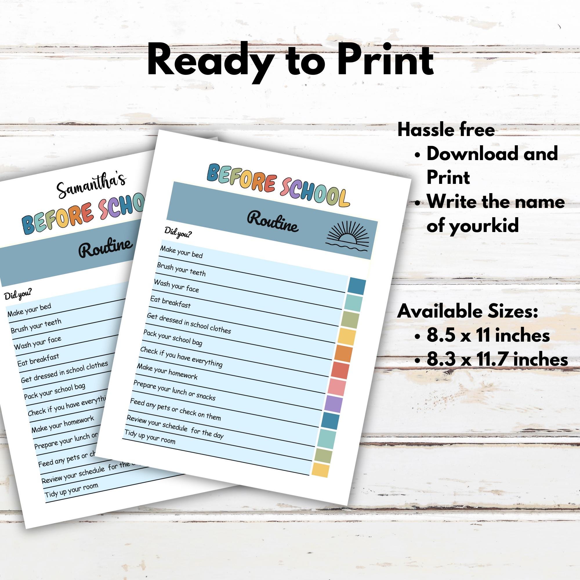 Editable Kids School Routine Chart, Daily Checklist (digital Download ...