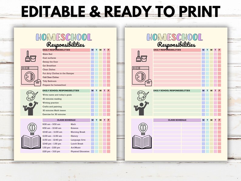 Kids Homeschool Responsibilities Chart, Kids Homeschool Chore Chart ...