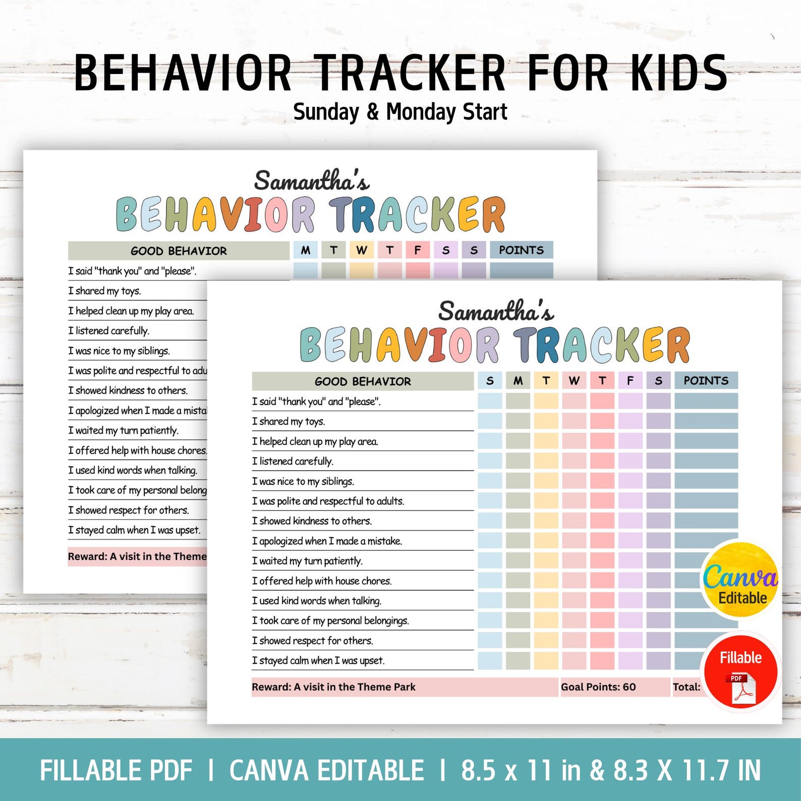 Editable Kids Behavior Tracker, Behavior Chart, Positive Reward Tracker ...