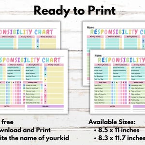Responsibility Chart, Chore Chart for Kids, Chore Checklist, Routine ...