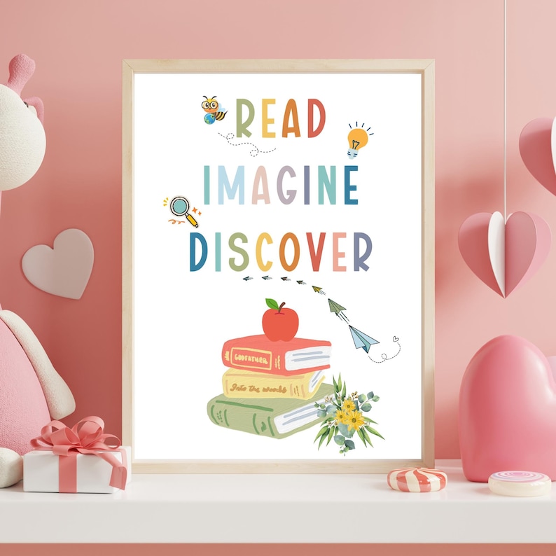 Read Imagine Discover Printable Poster, Homeschool Library Art ...